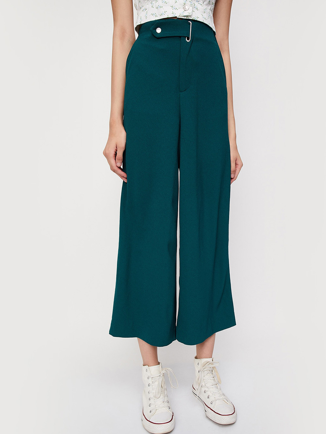 Buy Max Women Blue Mid Rise Parallel Trousers - Trousers for Women ...