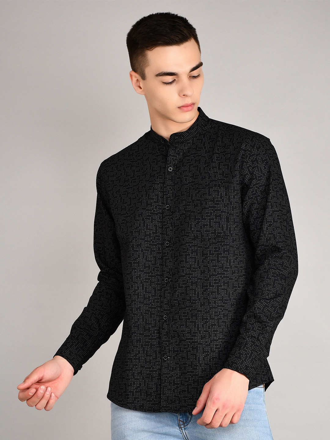 Buy TIM PARIS Band Collar Standard Micro Ditsy Printed Pure Cotton ...