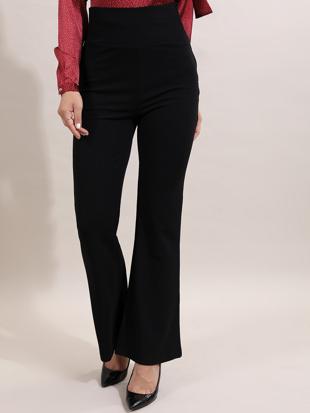 Buy KETCH Women Black Flared Mid Rise Bootcut Trousers - Trousers for ...