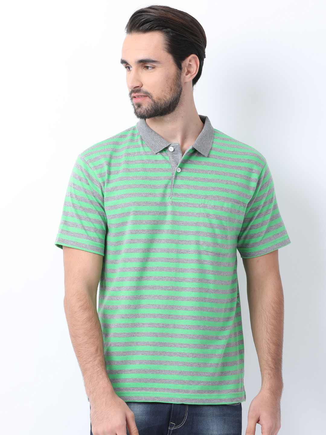 Buy Classic Polo Men Green Striped Polo Collar T Shirt - Tshirts for ...