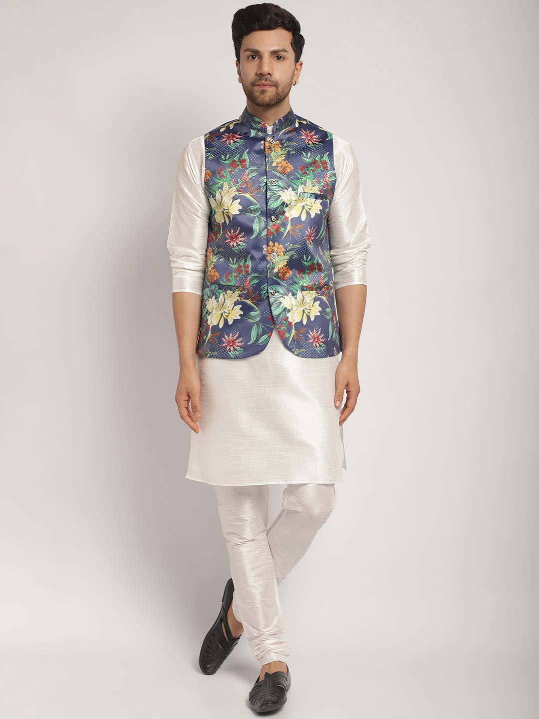 Buy Kaifoo Band Collar Kurta With Churidar & Nehru Jacket - Kurta Sets ... Buy Kaifoo Band Collar Kurta With Churidar & Nehru Jacket - Kurta Sets ...