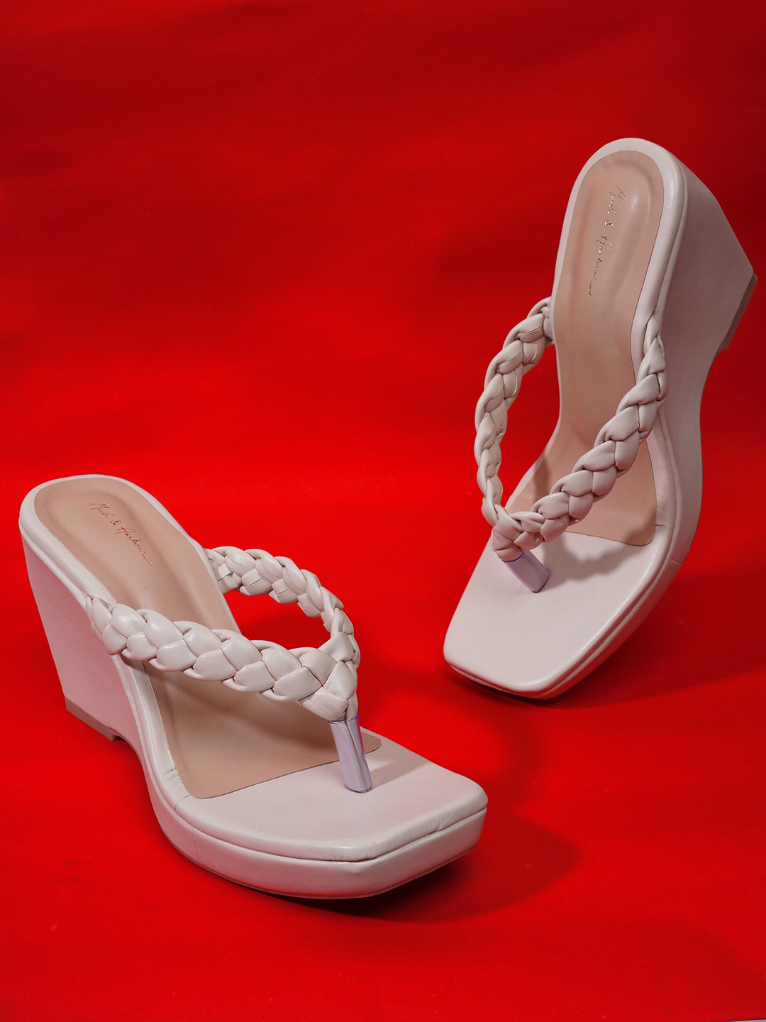 Buy Mast & Harbour Cream Colored Braided Open Toe Wedges - Heels for ...