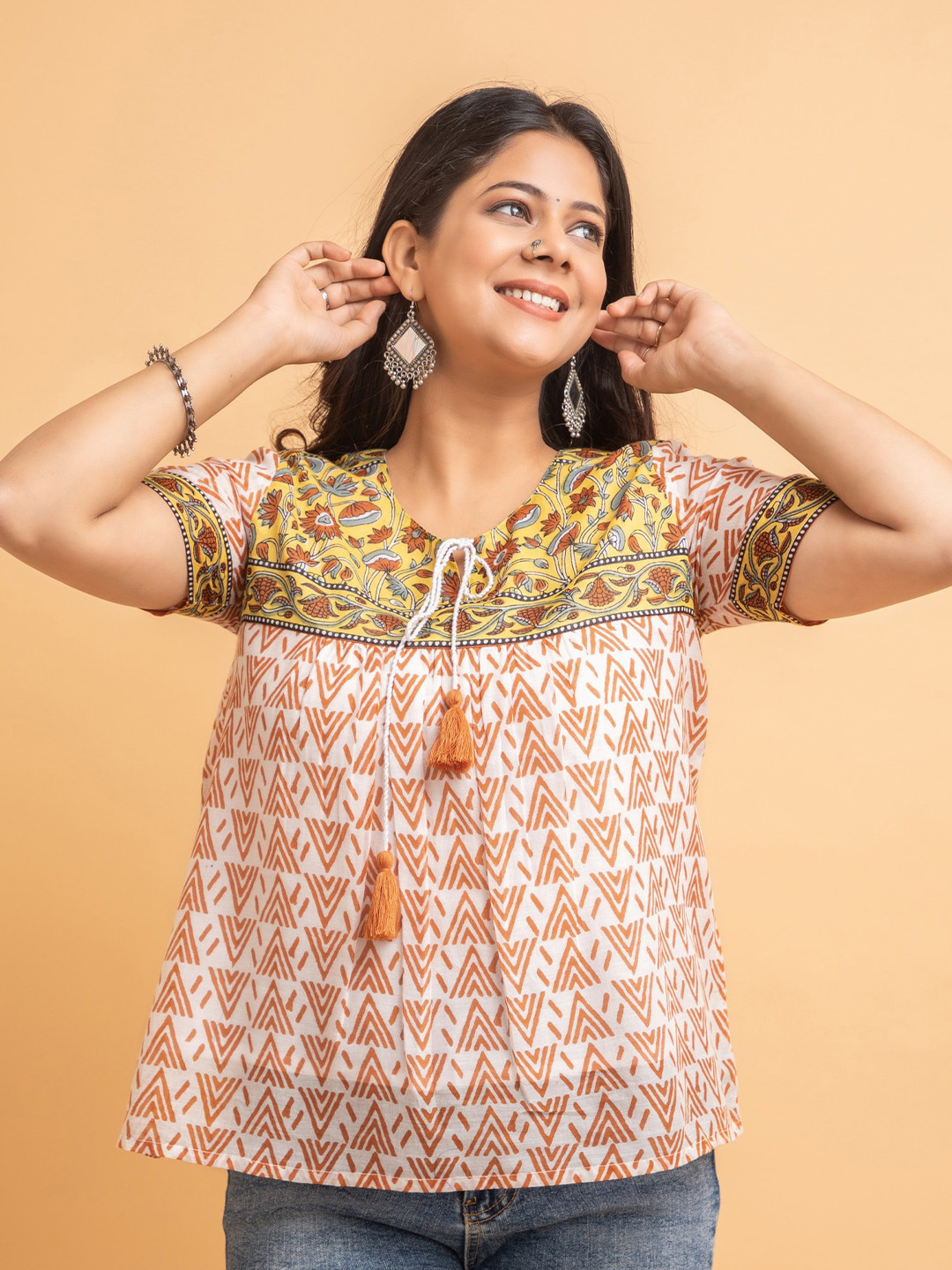 Buy SUTI Printed Tie Up Neck Cotton Top - Tops for Women 23332448 | Myntra