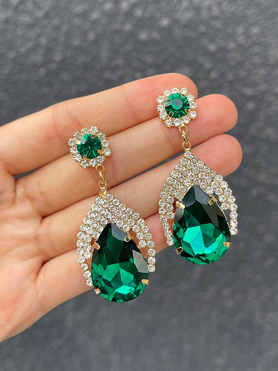 Buy Bellofox Green Teardrop Shaped Drop Earrings - Earrings for Women ...