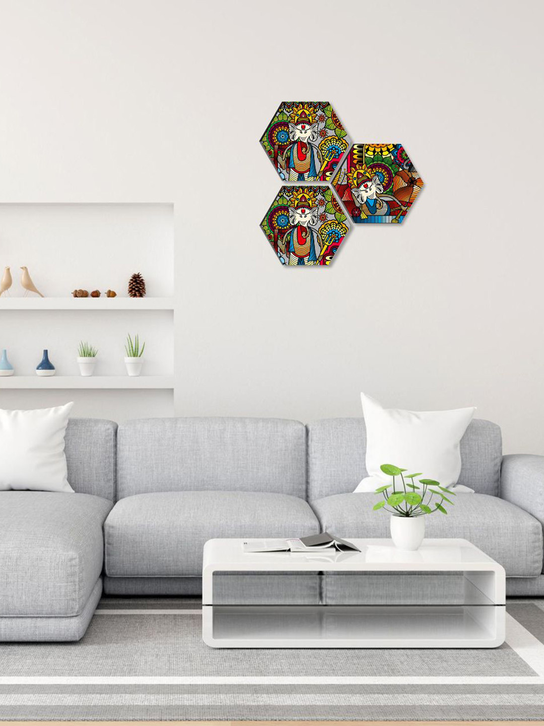 Buy SAF Blue & Green 3 Pieces Lord Ganesha Printed UV Coating Wall Art ...
