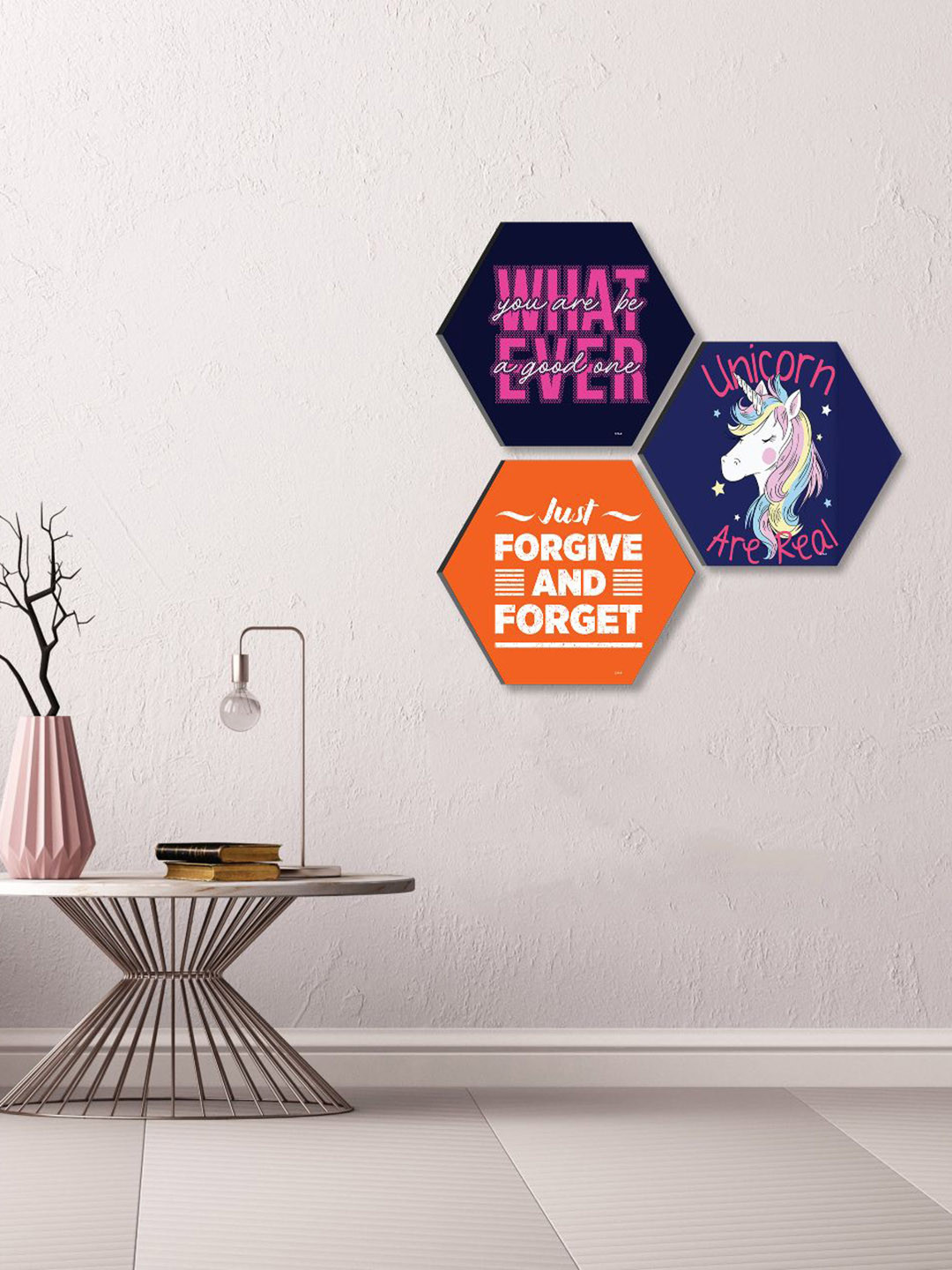 Buy SAF Orange Coloured & Navy Blue 3 Pieces Tribal Painting Hexagon UV ...