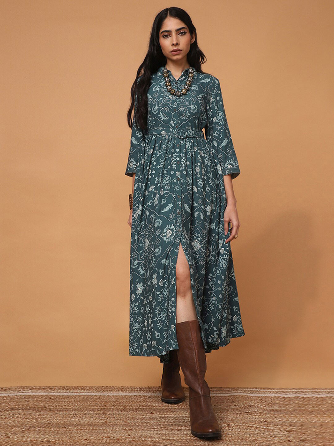 Buy Marigold Lane Ethnic Motifs Printed Maxi Dress With Belt - Dresses ...