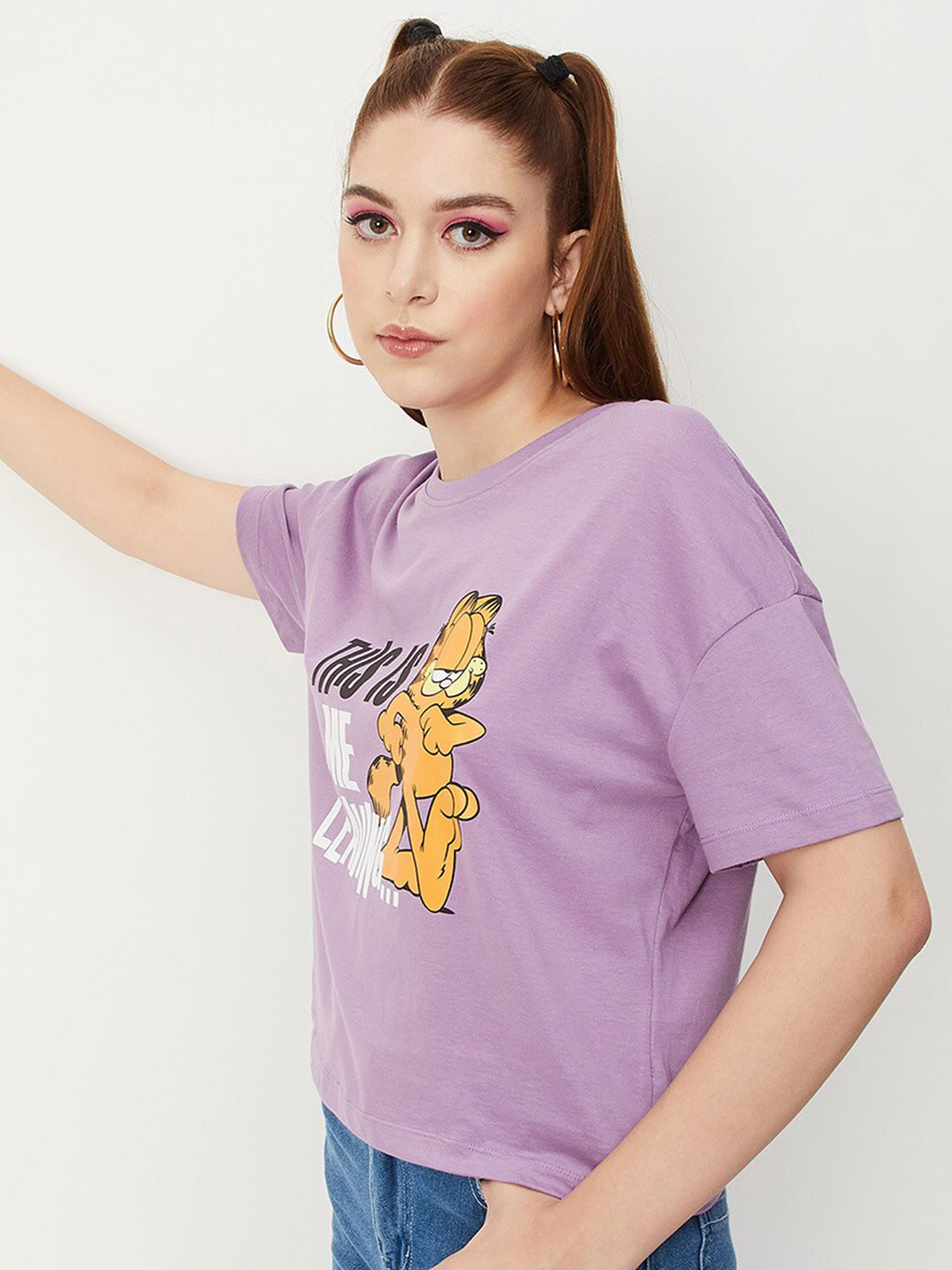 Buy Max Garfield Printed Drop Shoulder Sleeves Pure Cotton T Shirt ...