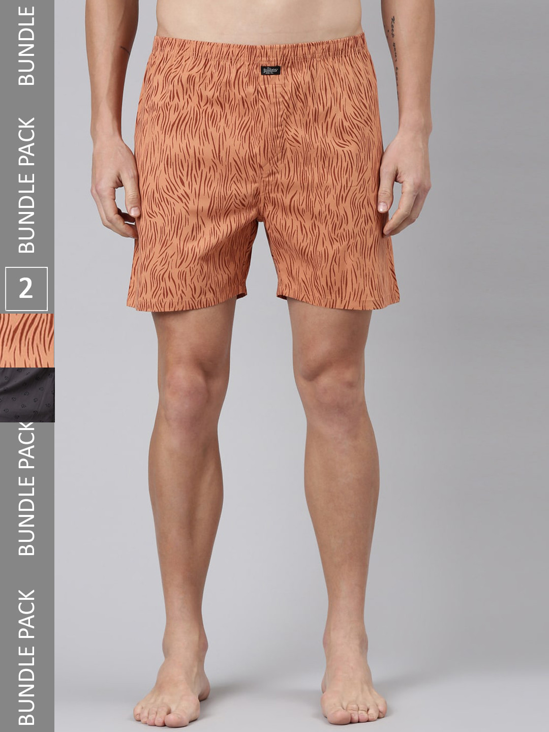 Buy Roadster Men Pack Of 2 Orange And Grey Printed Pure Cotton Boxers ...