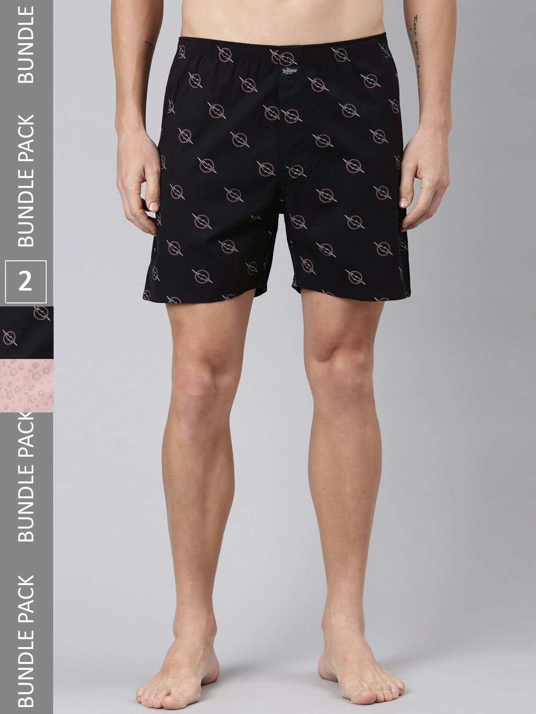 Buy Roadster Men Pack Of 2 Black And Peach Printed Pure Cotton Boxers ...