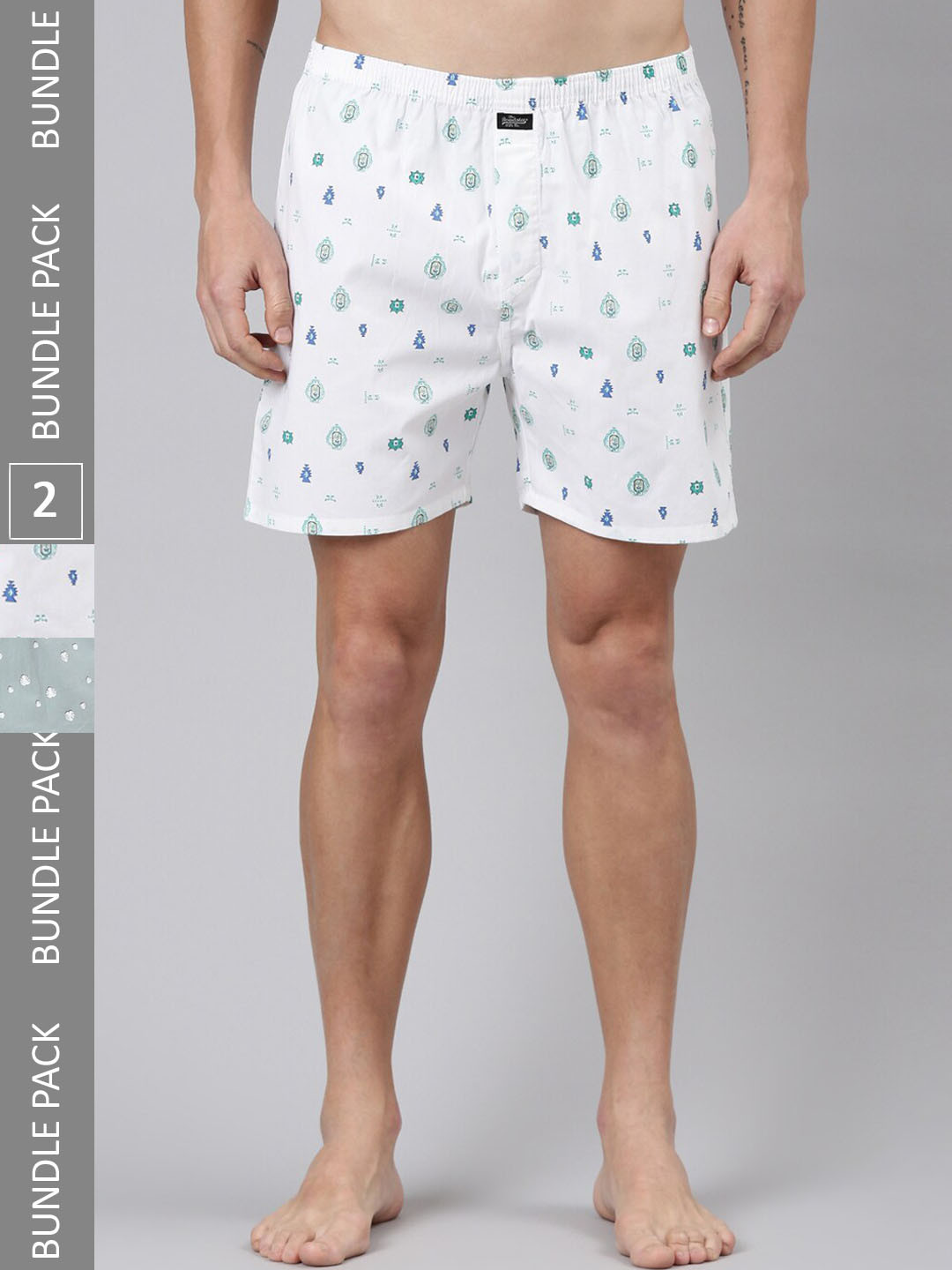 Buy Roadster Men Pack Of 2 White And Grey Printed Pure Cotton Boxers ...