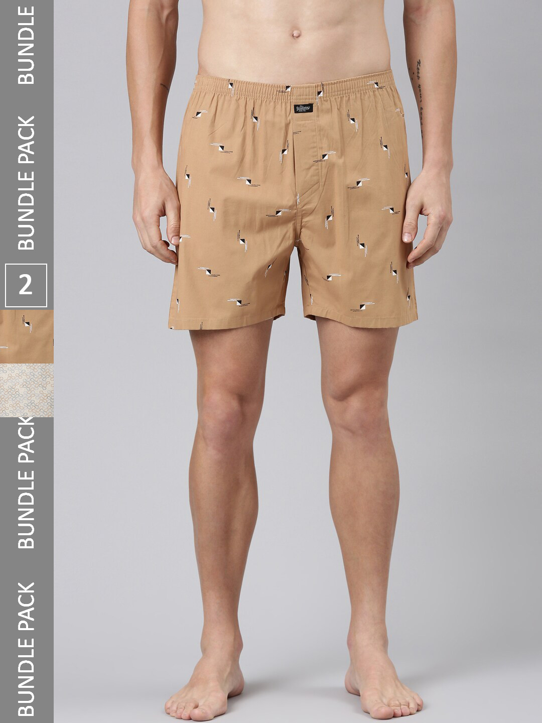 Buy Roadster Men Pack Of 2 Brown And Beige Printed Pure Cotton Boxers ...