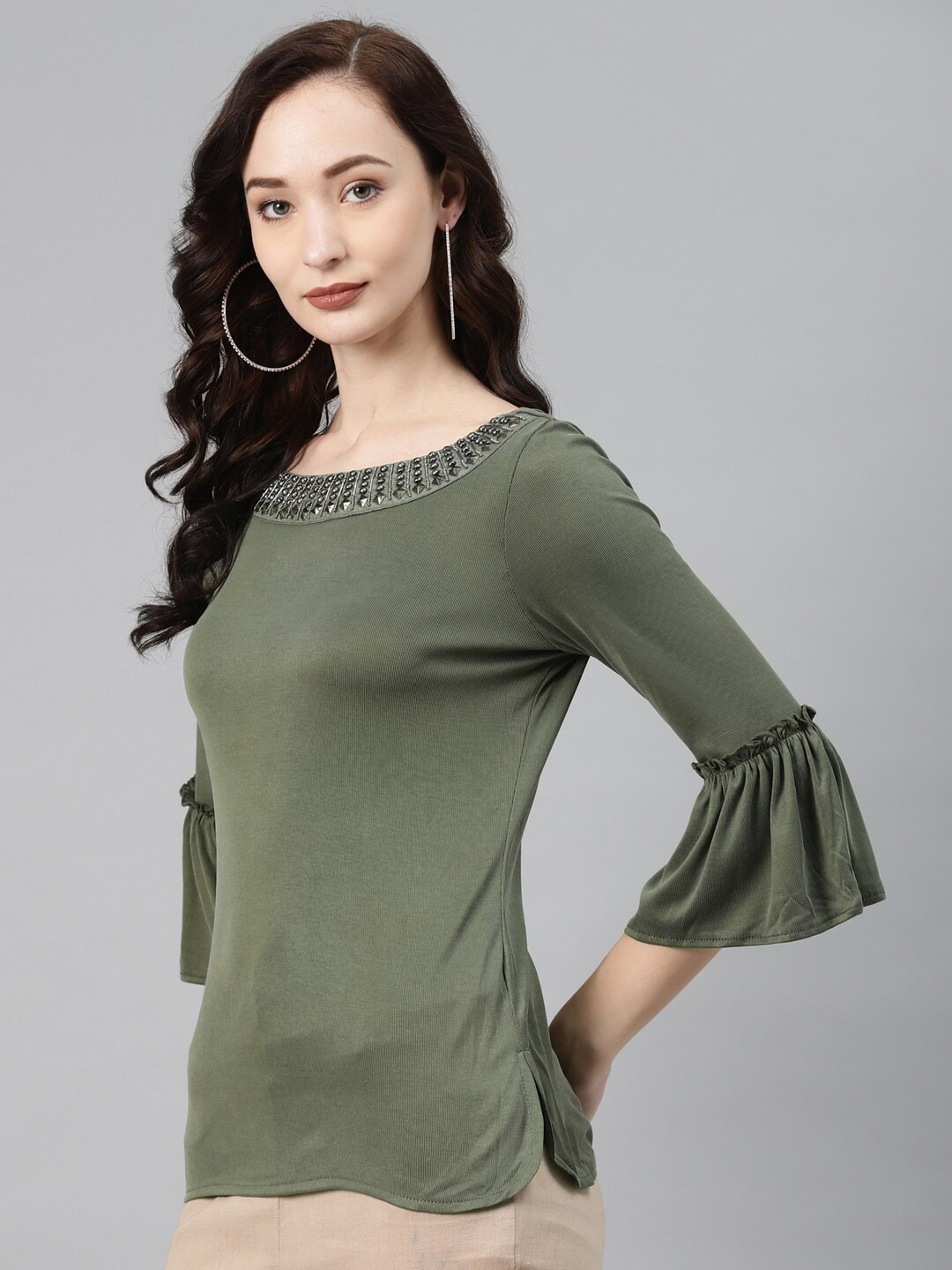 Buy Nayam By Lakshita Boat Neck Bell Sleeves Studded Top - Tops for Women 23342678 | Myntra
