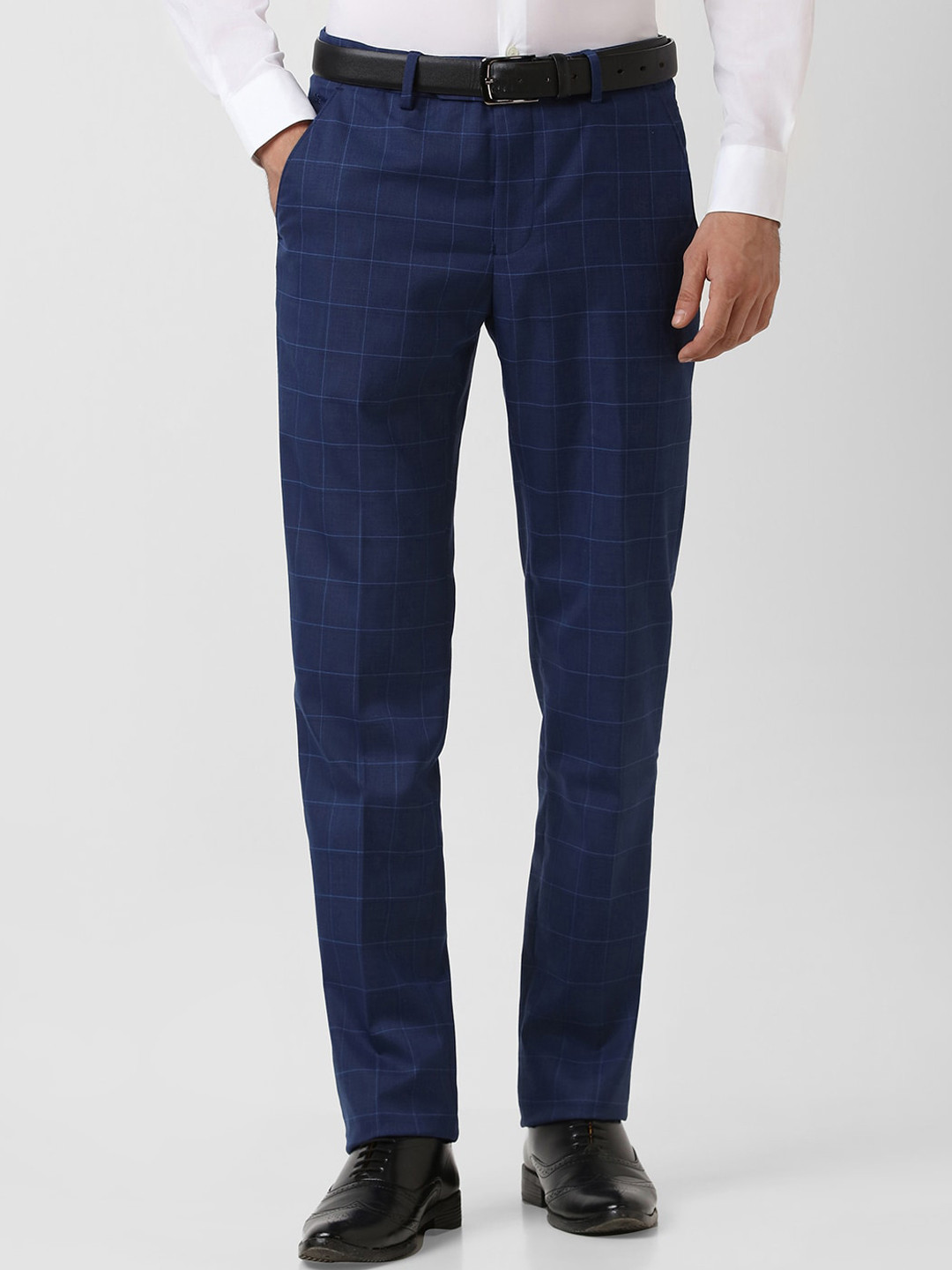 Buy Peter England Men Checked Slim Fit Formal Trousers - Trousers for ...