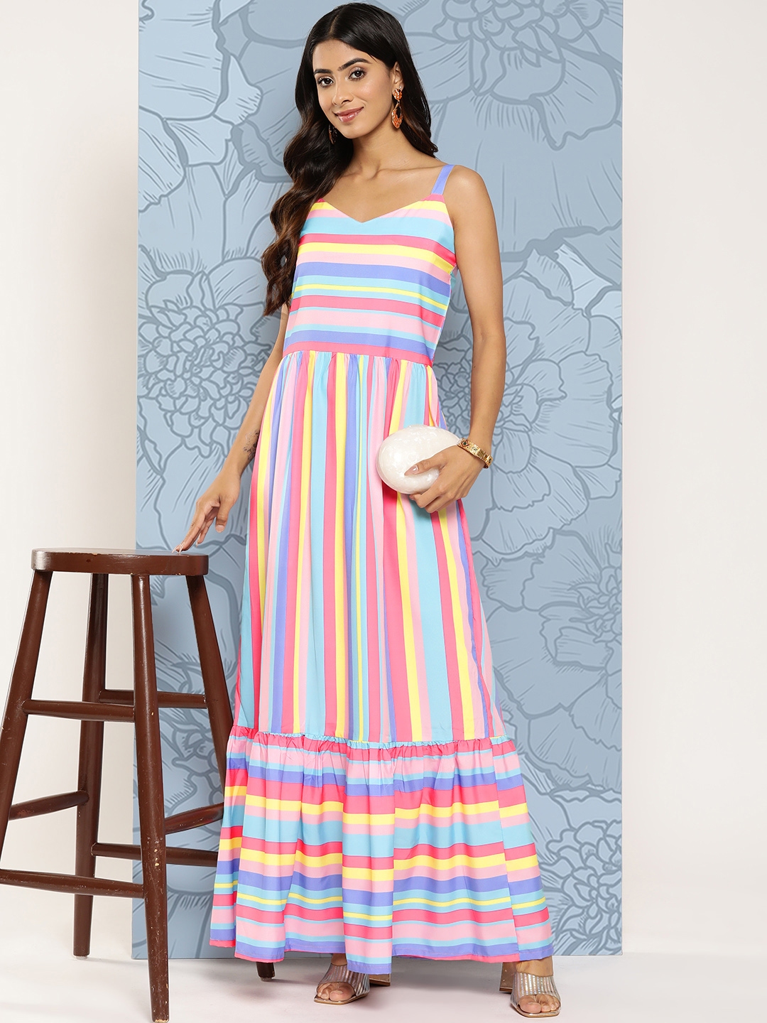 Buy Ahalyaa Striped Crepe Maxi Ethnic Dress - Ethnic Dresses for Women ... Buy Ahalyaa Striped Crepe Maxi Ethnic Dress - Ethnic Dresses for Women ...