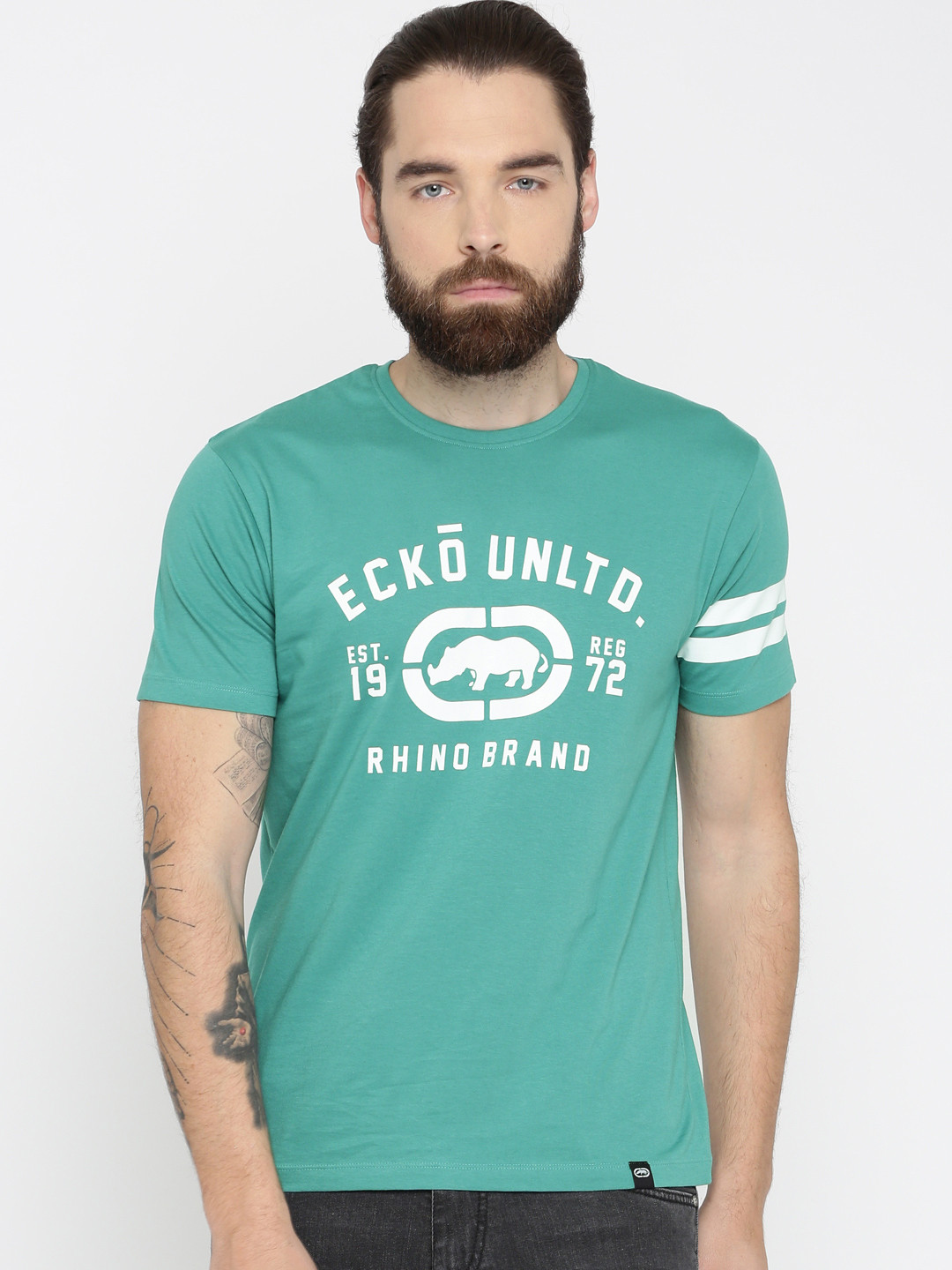 Buy Ecko Unltd Men Sea Green Printed Round Neck Slim Fit T Shirt ...