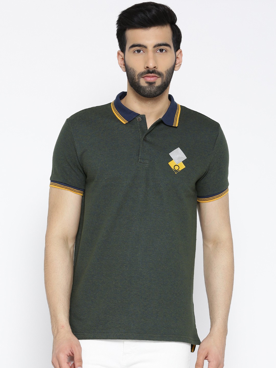 Buy United Colors Of Benetton Men Green Solid Polo Collar T Shirt