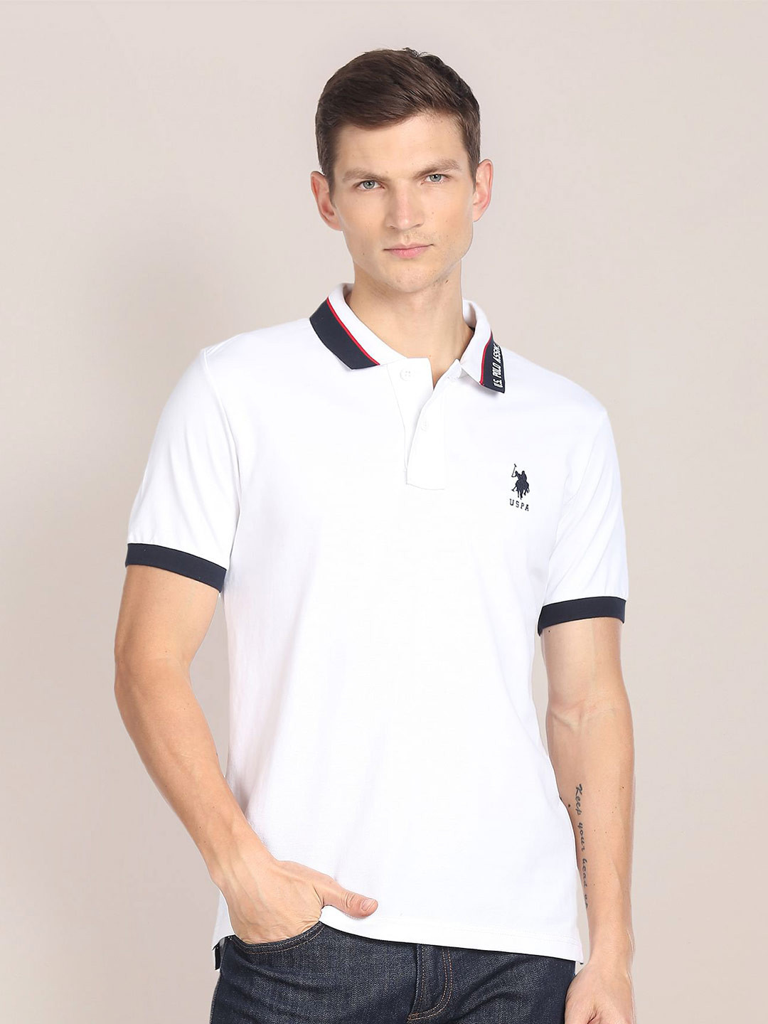 Buy U.S. Polo Assn. Printed Collar Pure Cotton Polo Shirt - Tshirts for ...
