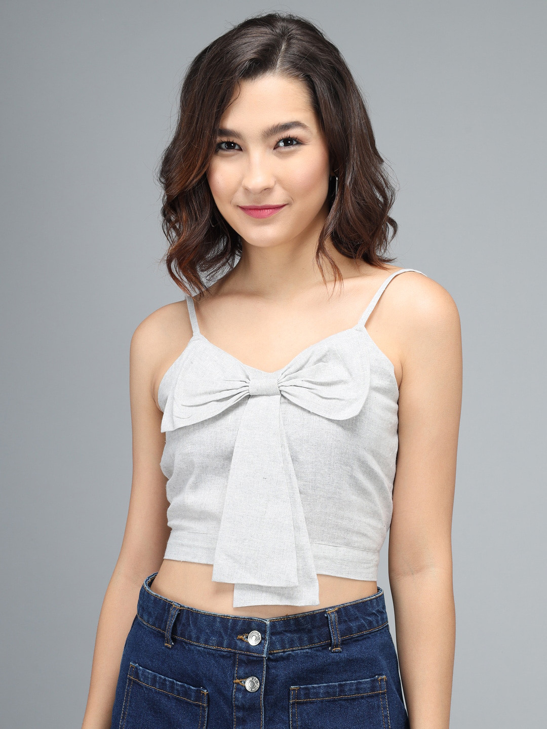 Buy BAESD Shoulder Strapped Pure Cotton Crop Top With Bow Detail - Tops ...