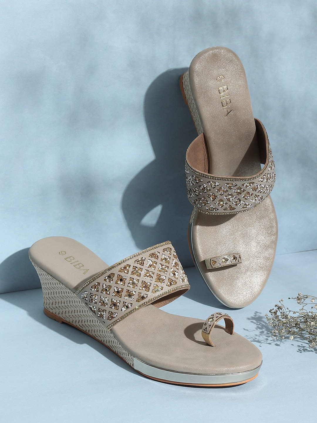 Buy Biba One Toe Leather Embellished Wedge Heels - Heels for Women ...