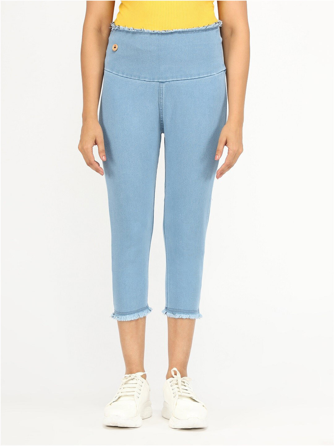 Buy AngelFab Women High Rise Cotton Denim Capris - Capris for Women ...