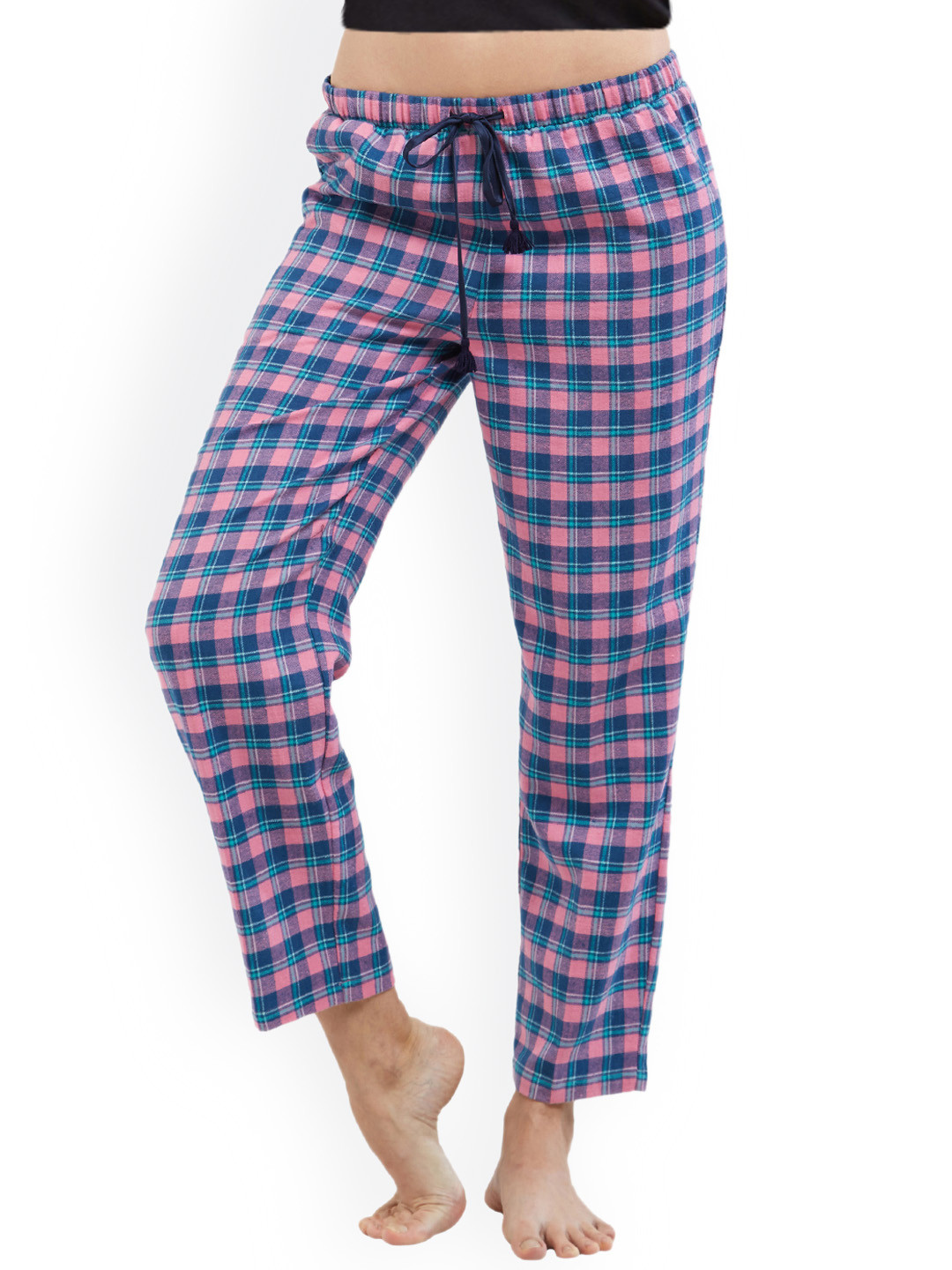 Buy PrettySecrets Pink & Blue Checked Pyjamas - Lounge Pants for Women ...