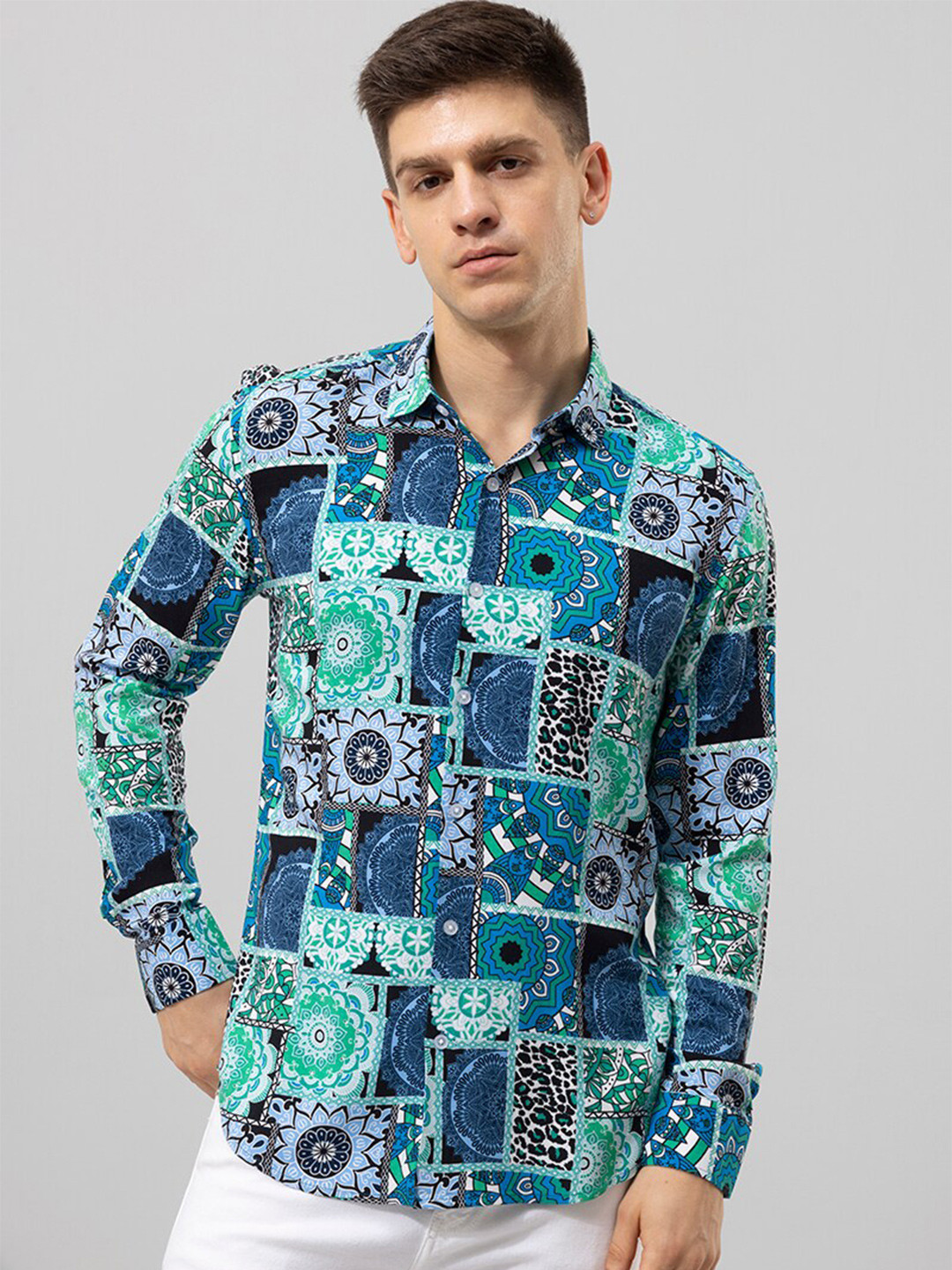 Buy Snitch Blue Ethnic Motifs Printed Slim Fit Casual Shirt - Shirts ...