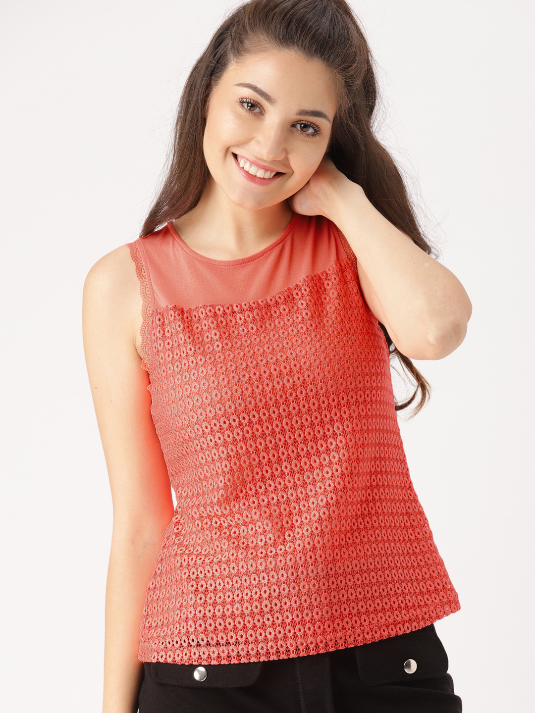 Buy DressBerry Women Peach Coloured Self Design Top - Tops for Women ...