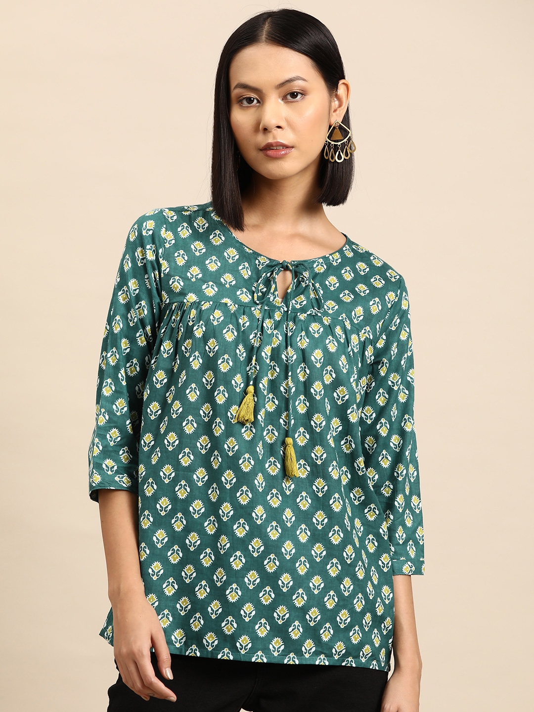 Buy All About You Ethnic Motifs Print Pure Cotton Pleated Kurti