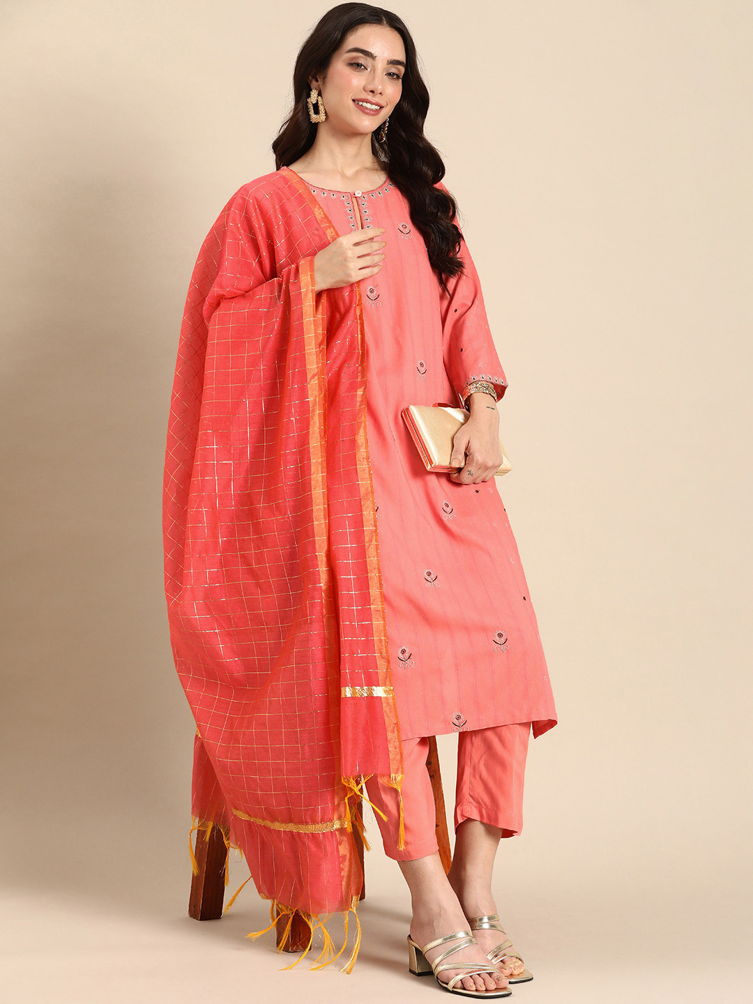 Buy Anouk Mirage Embroidered Keyhole Neck Kurta With Trousers & With ...