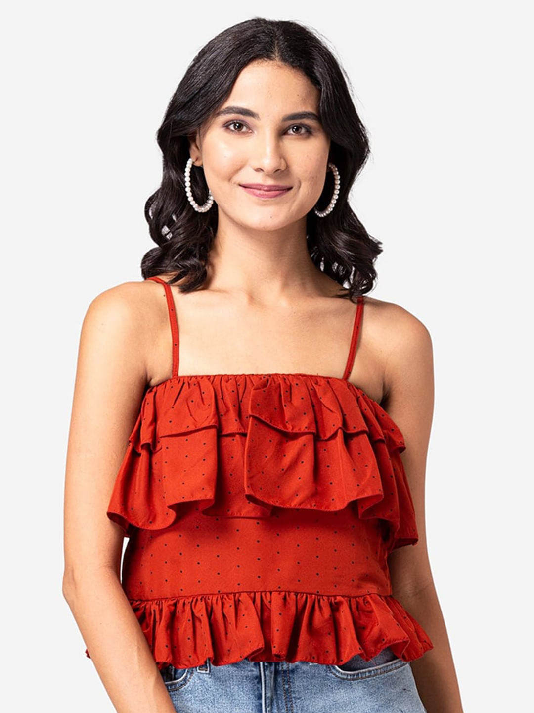 Buy BAESD Geometric Printed Ruffles Detailed Regular Top - Tops for ...