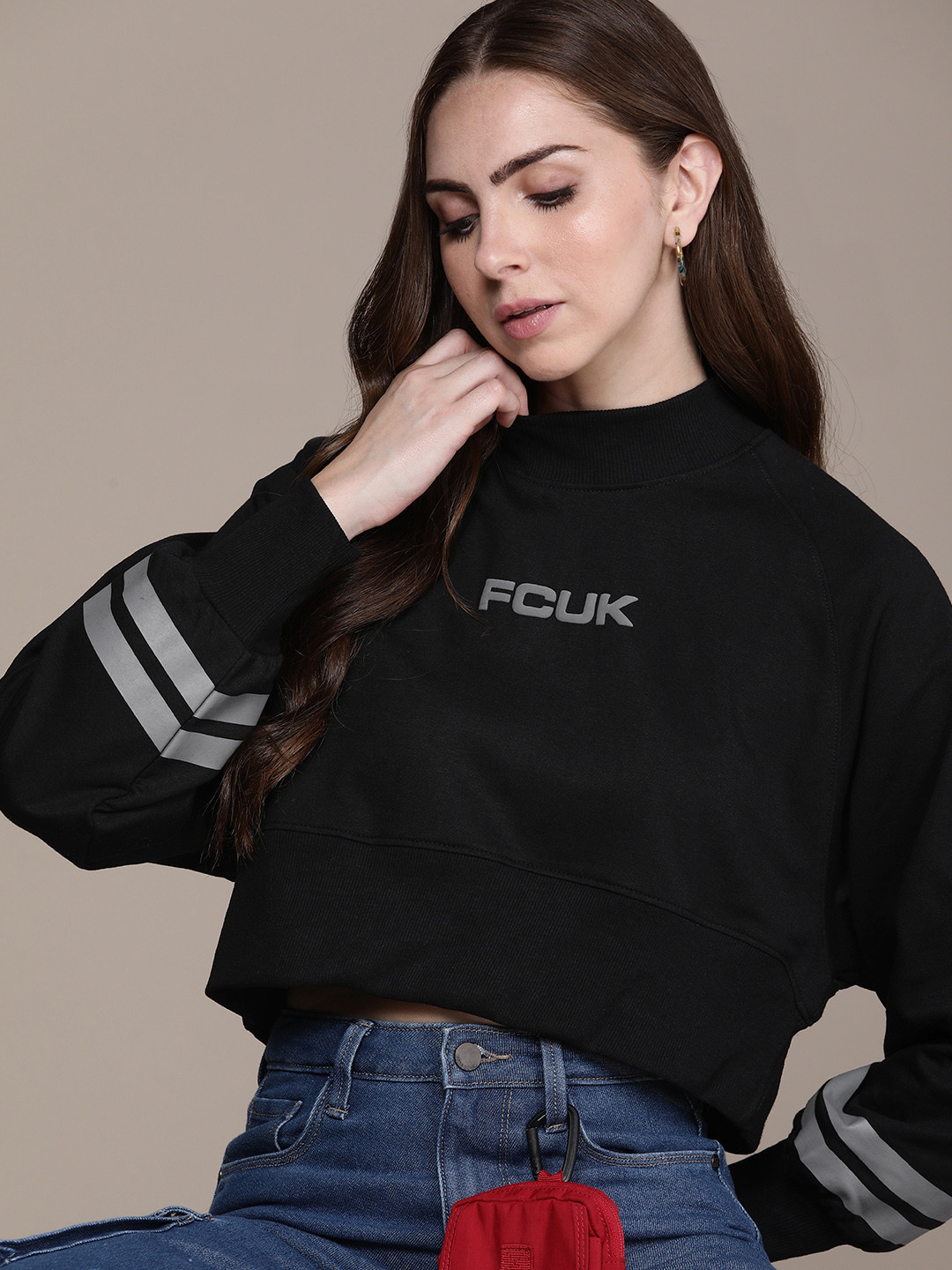 Buy FCUK Brand Logo Printed Crop Sweatshirt - Sweatshirts for Women ...