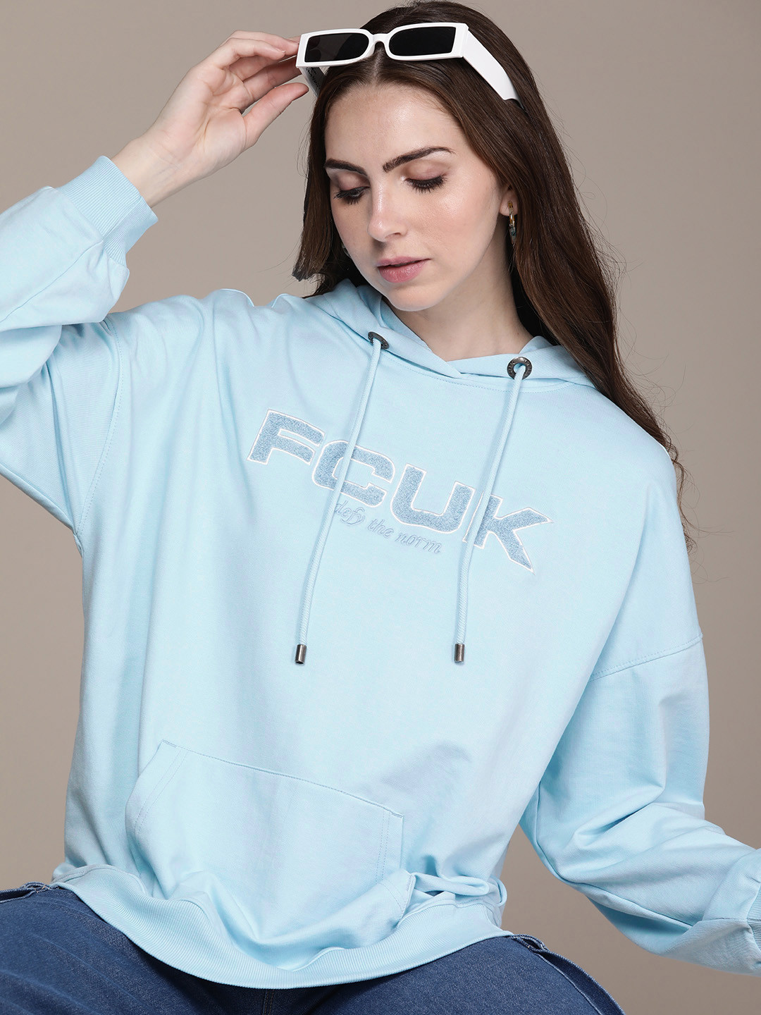 Buy FCUK Brand Logo Embroidered Hooded Sweatshirt - Sweatshirts for ...