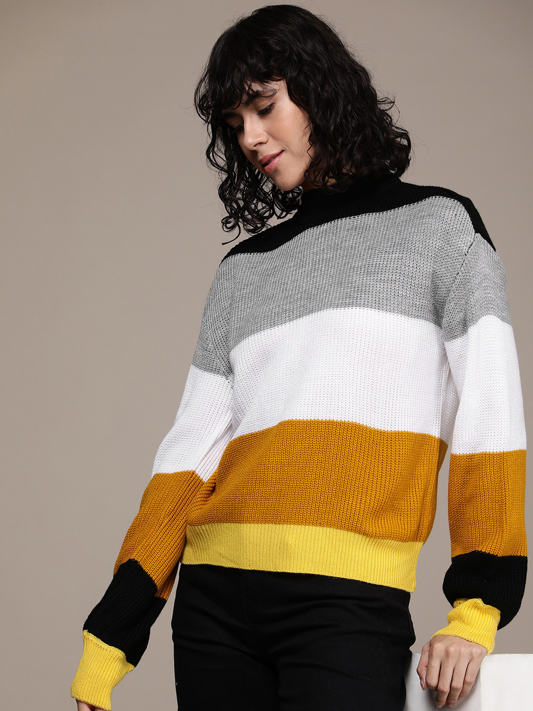 Buy French Connection Self Design Colourblocked Pullover - Sweaters for ...