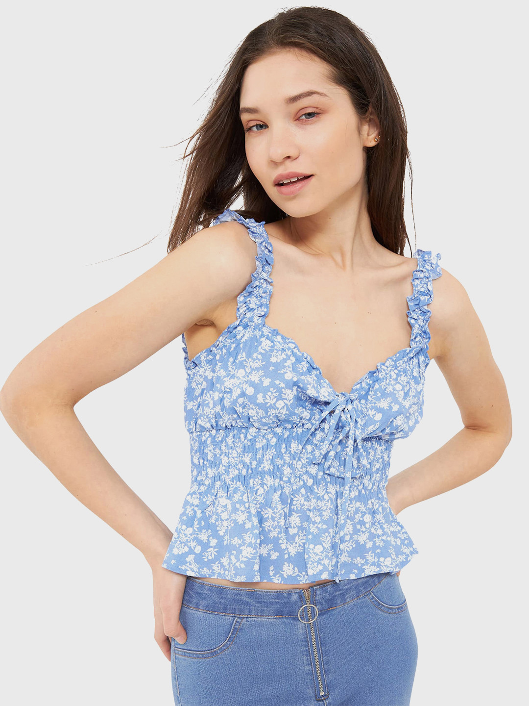 Buy TERRANOVA Smocking Floral Print Empire Top - Tops for Women ...