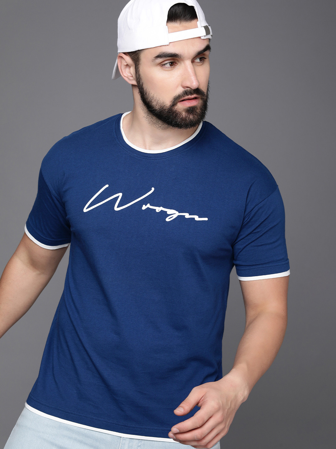 Buy WROGN Brand Logo Printed Pure Cotton Slim Fit T Shirt - Tshirts for ...