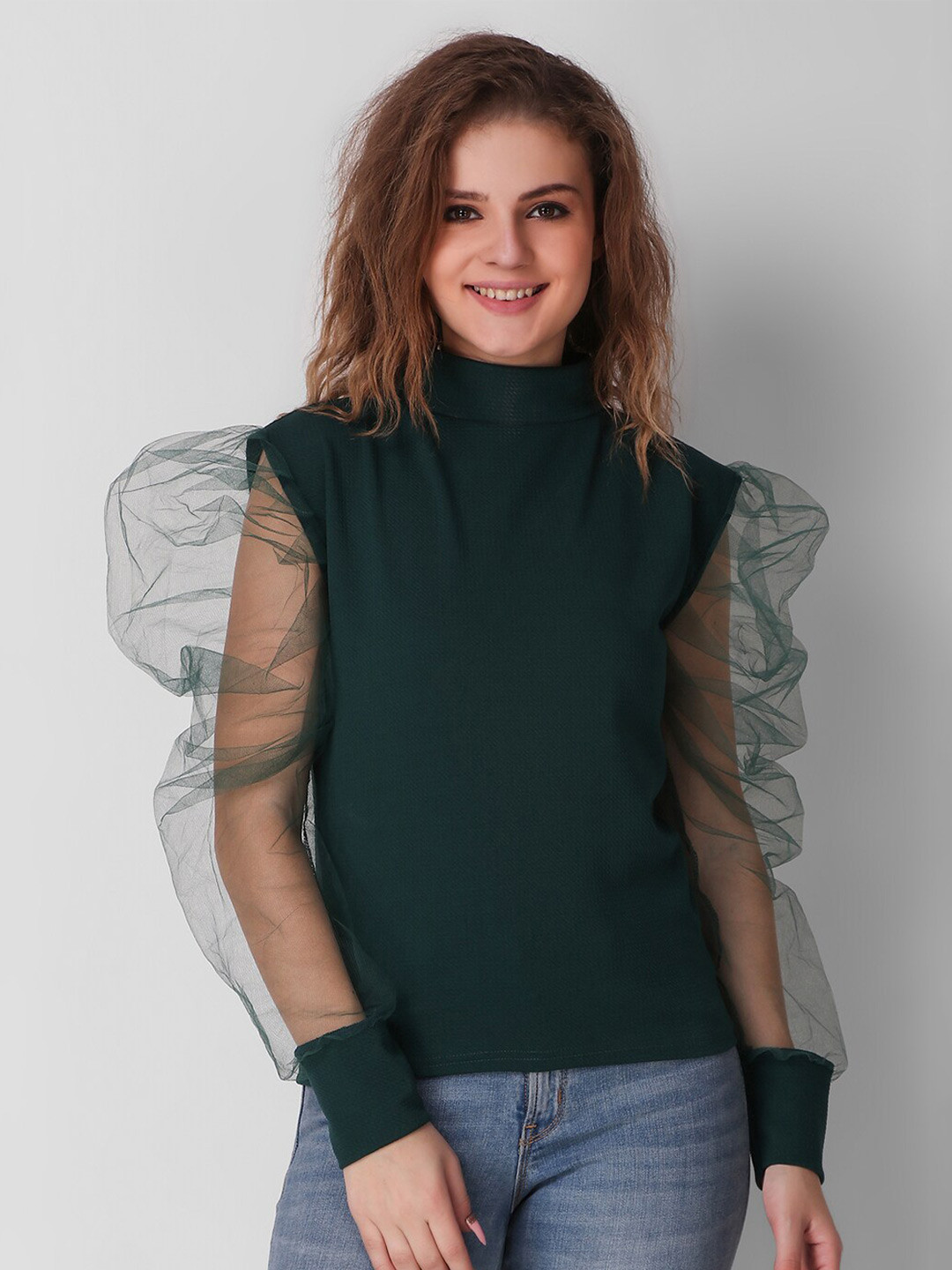 Buy KASHIAN High Neck Puff Sleeves Net Top - Tops for Women 23365262 ...