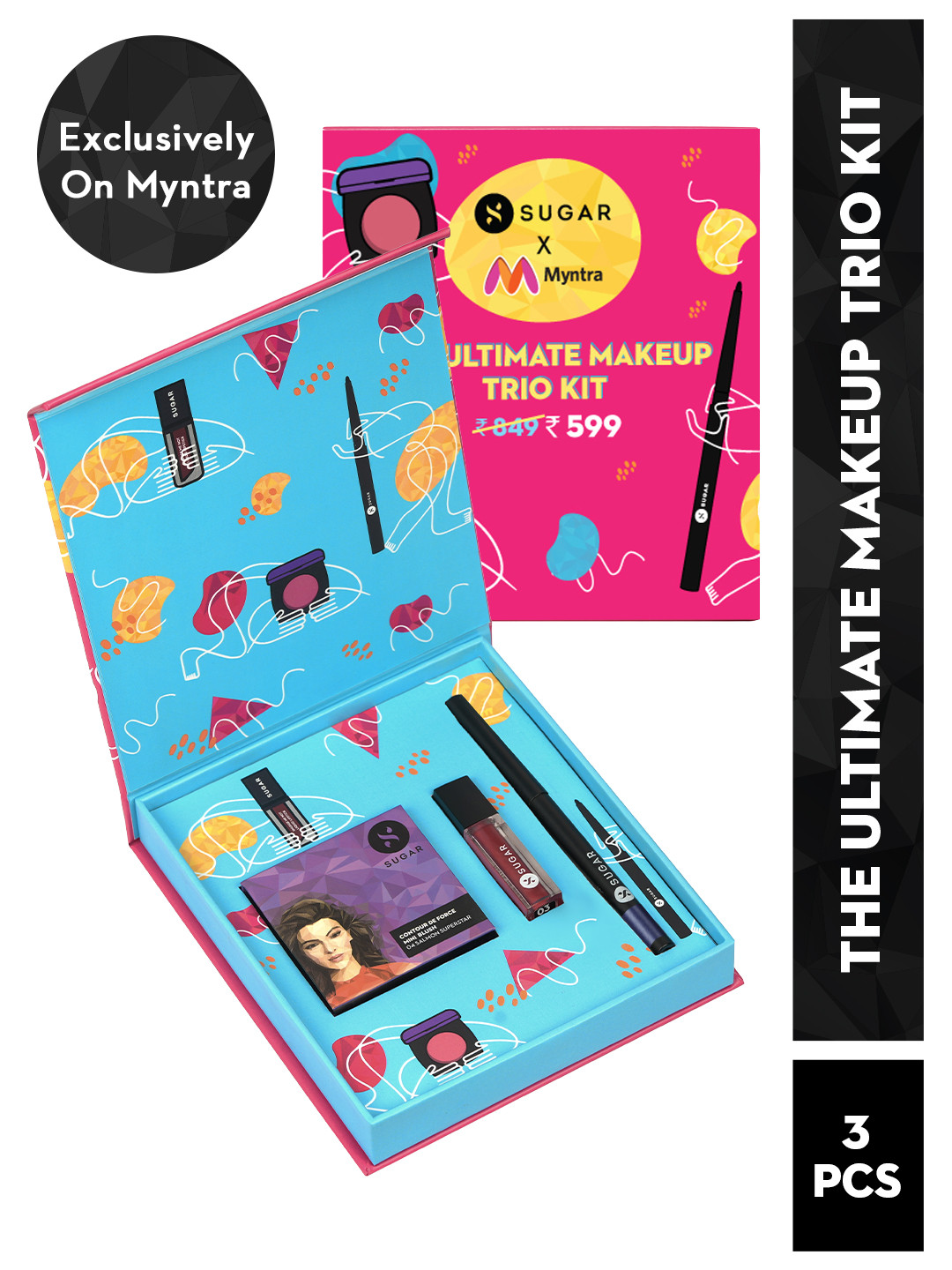 Buy SUGAR X MYNTRA The Ultimate Makeup Trio Kit Kajal + Blush + Liquid ...