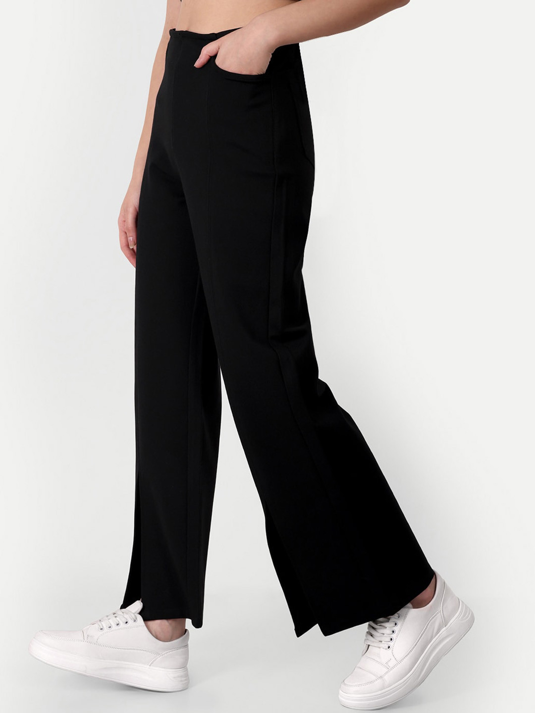 Buy BROADSTAR Women Smart Flared High Rise Easy Wash Parallel Trousers ...