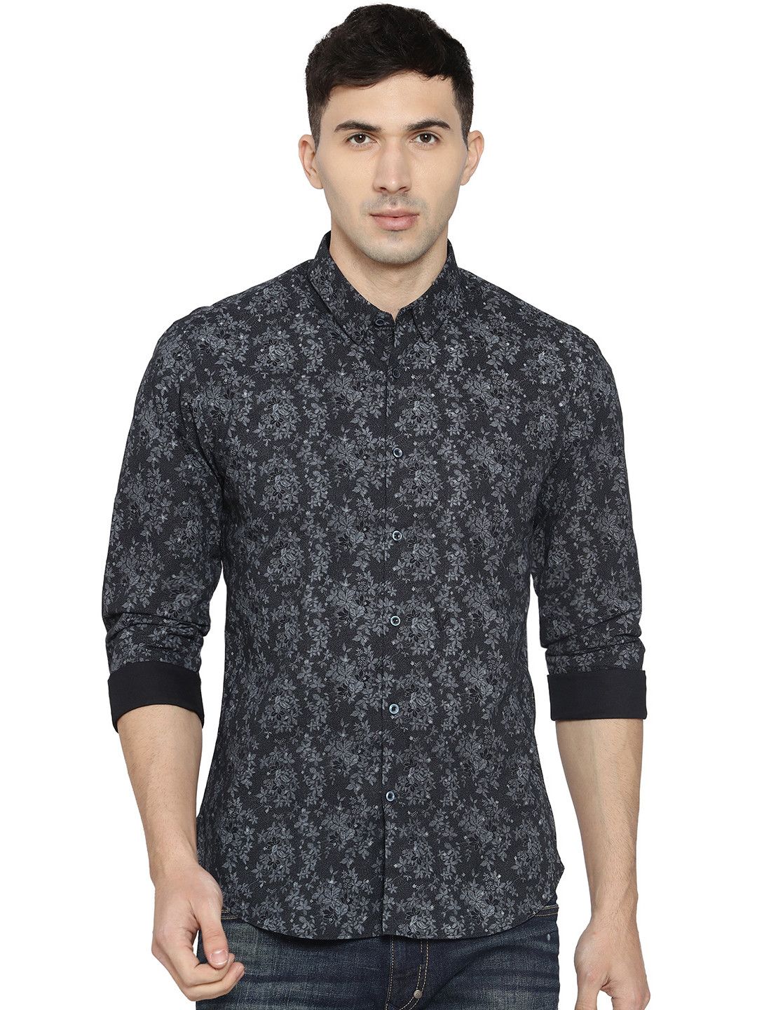 Buy RARE RABBIT Men Black Slim Fit Printed Casual Shirt - Shirts for ...