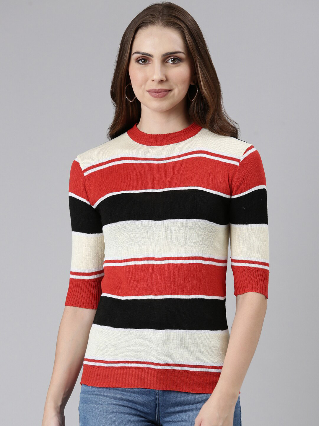 Buy SHOWOFF Striped Woollen Fitted Top - Tops for Women 23369038 | Myntra