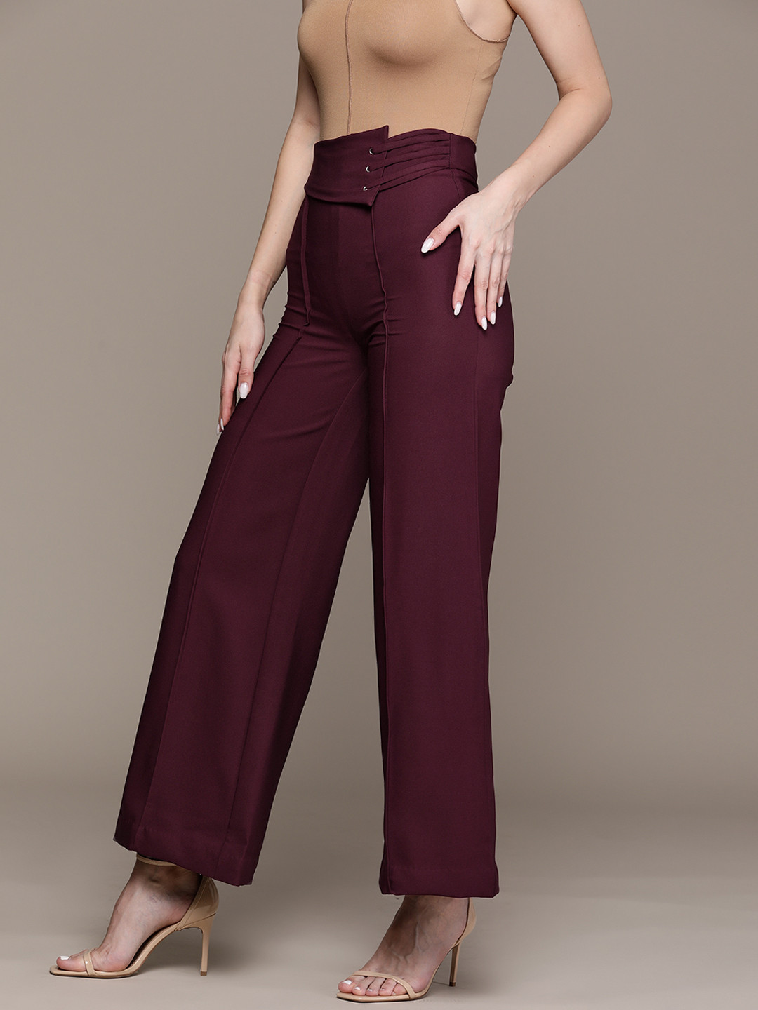 Buy Bebe Women All Day Panelled Detail Flared Fit Trousers - Trousers ...