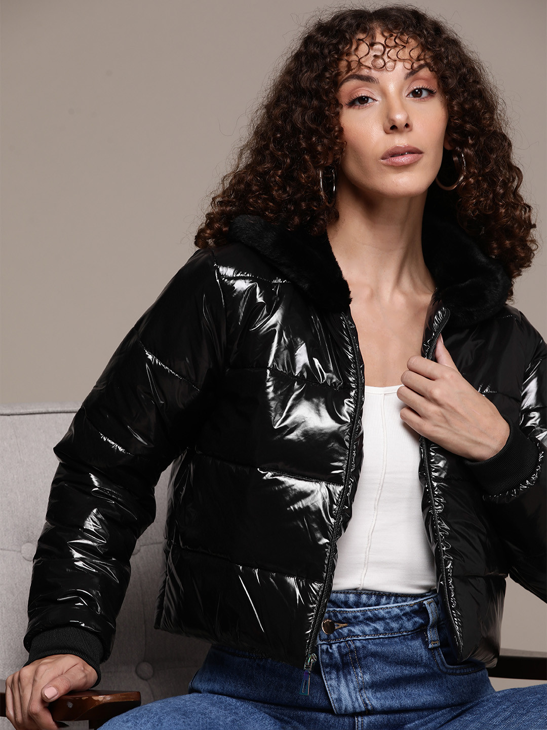 Buy Bebe Future Glam Faux Fur Detail Padded Jacket - Jackets for Women ...