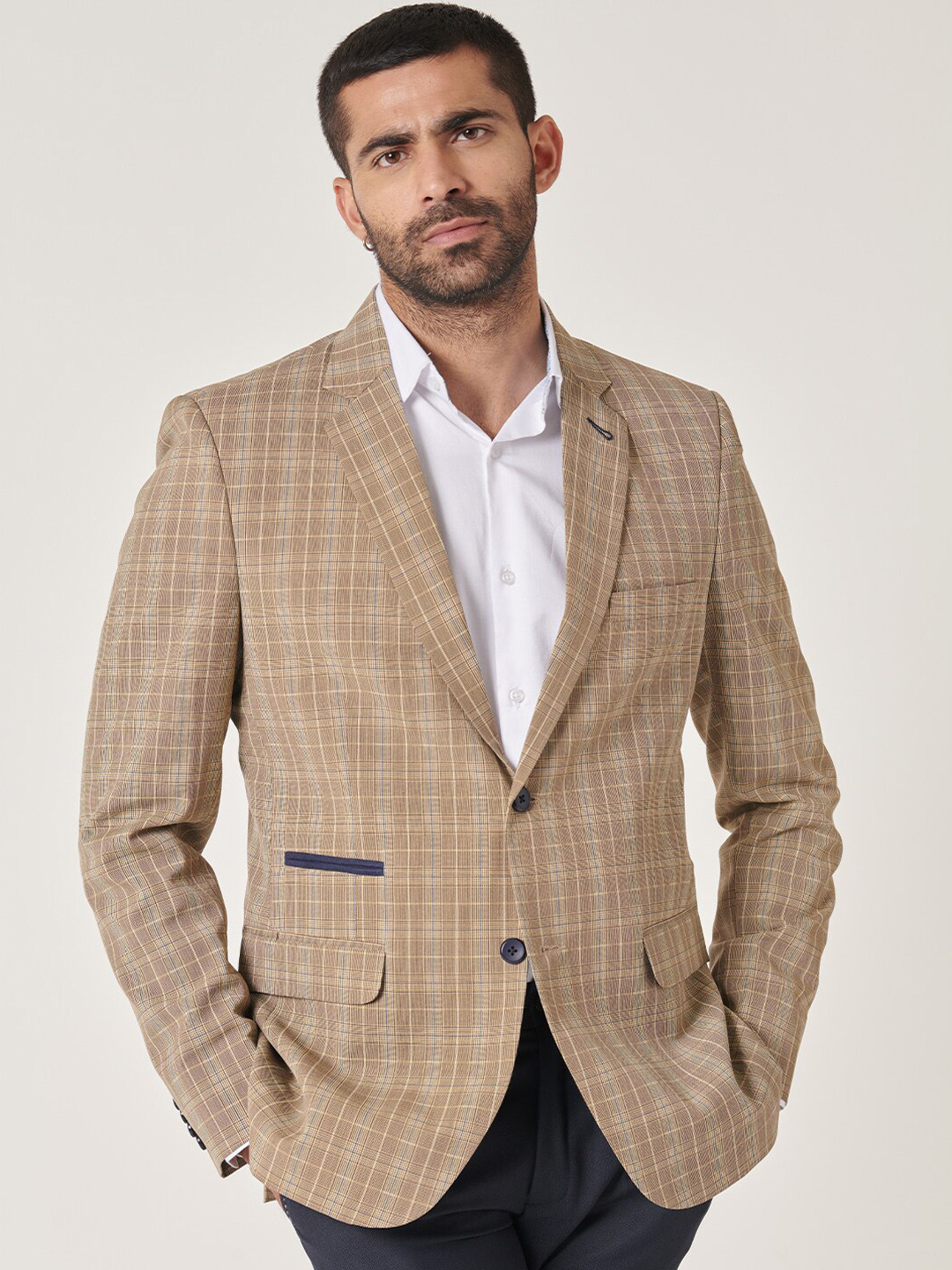 Buy MR BUTTON Checked Slim Fit Single Breasted Blazer - Blazers for Men ...