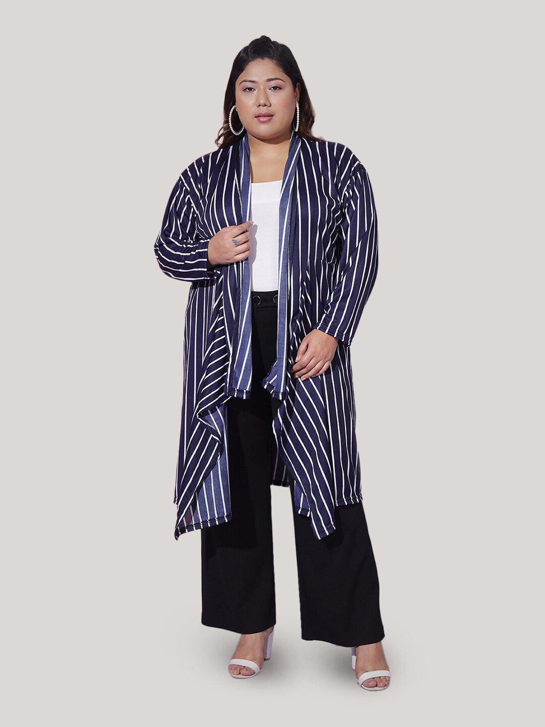 Buy BUY NEW TREND Curvy Plus Size Striped Asymmetric Hem Longline Shrug ...
