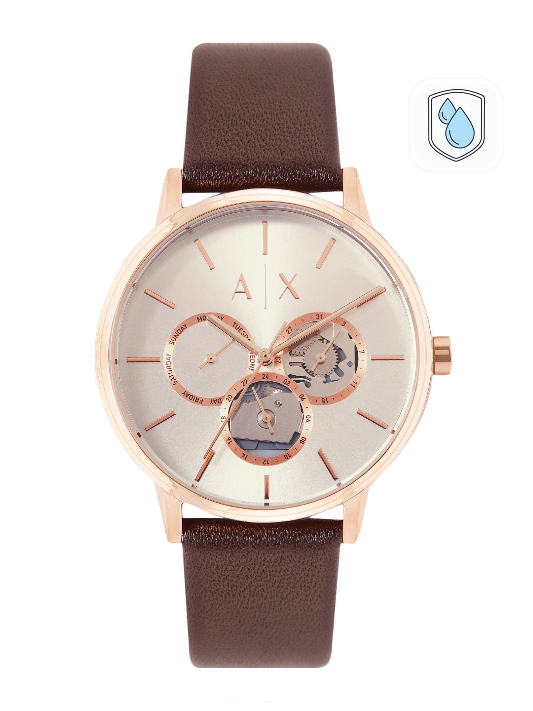 Buy Armani Exchange Men Leather Analogue Automatic Watch AX2756 Brown ...