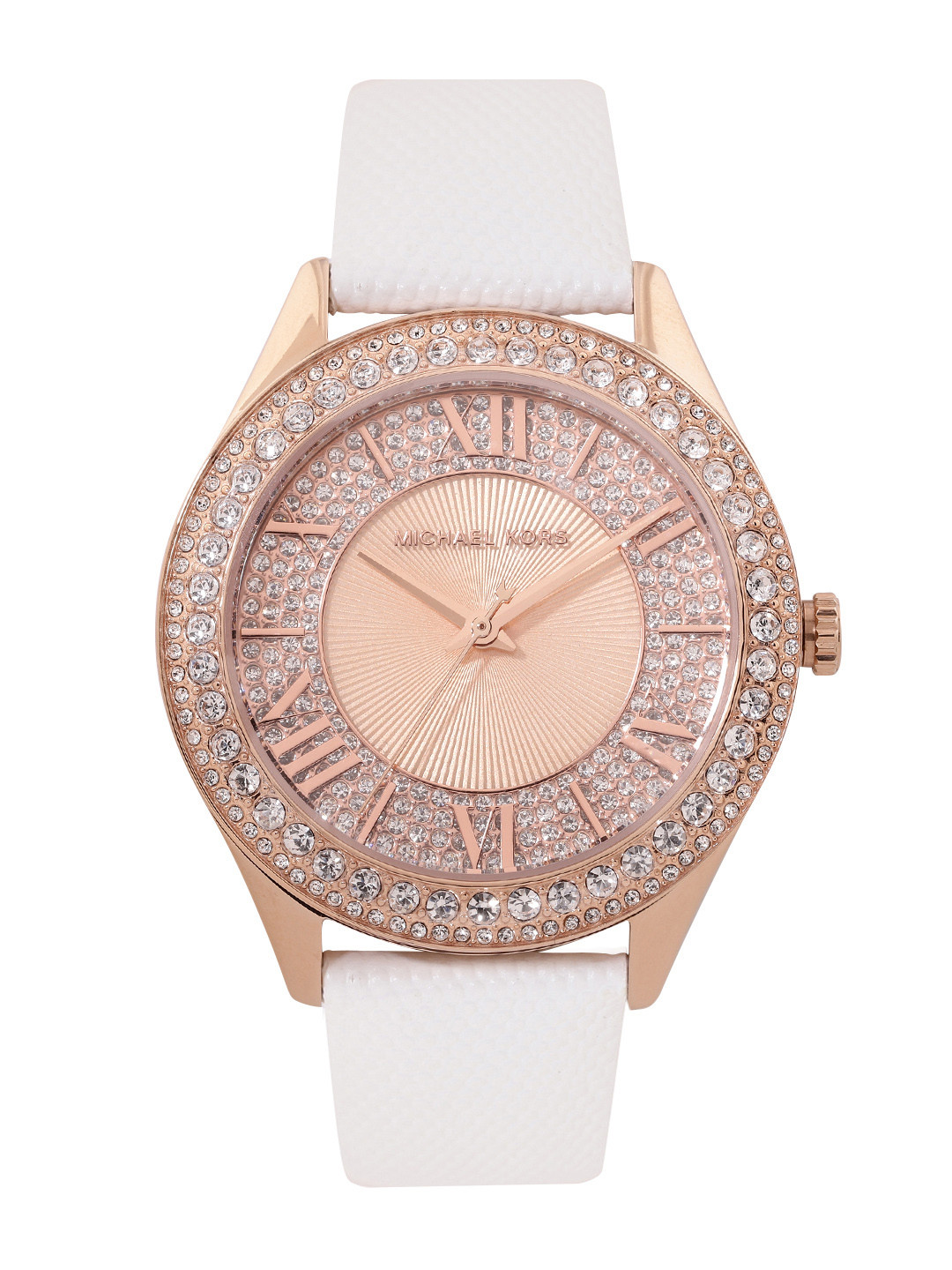 Buy Michael Kors Women Harlowe Embellished Leather Analogue Watch ...