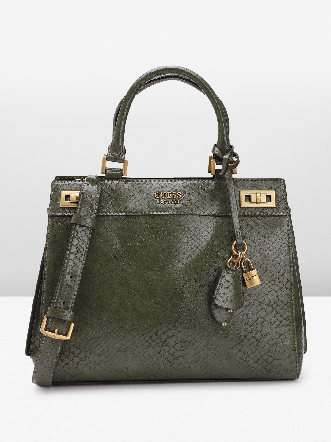 Buy GUESS Women Snake Skin Textured Structured Handheld Bag - Handbags ...
