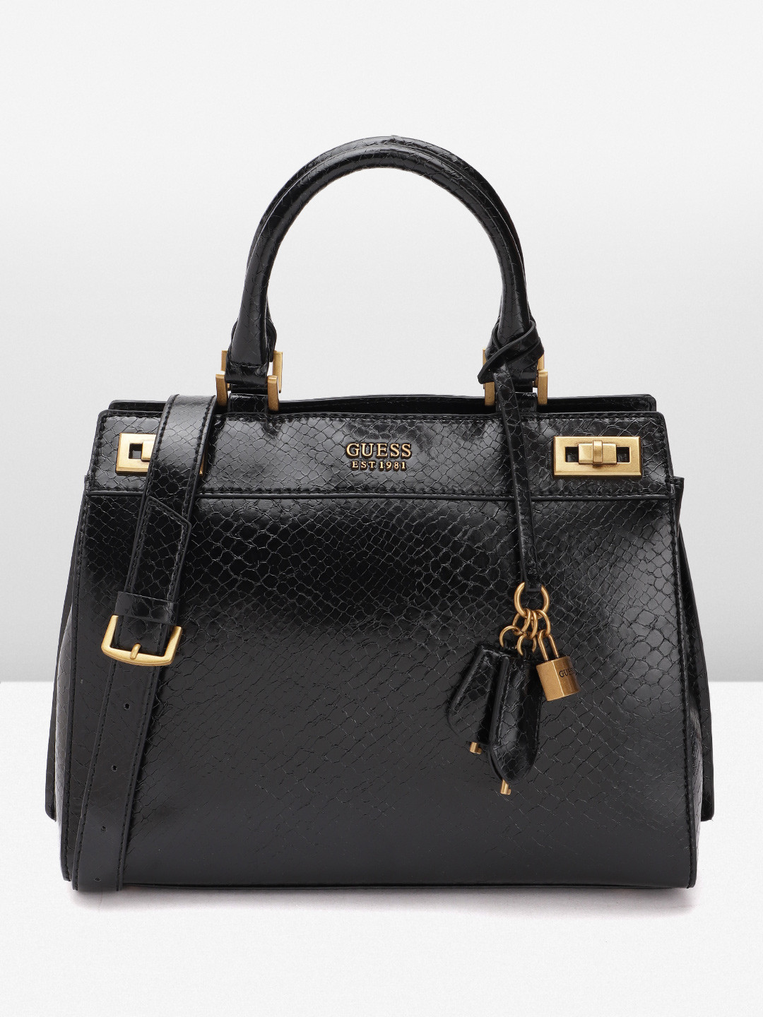 Buy GUESS Women Snake Skin Textured Structured Handheld Bag - Handbags ...