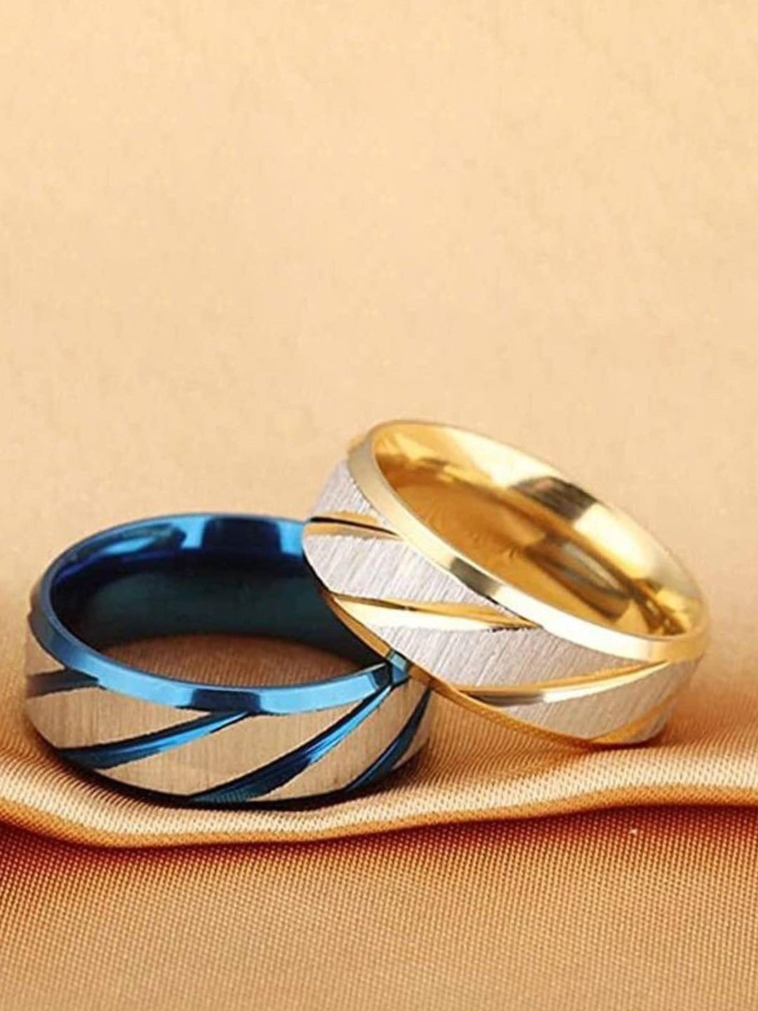 Buy VIEN Set Of 2 Gold Plated Stainless Steel Couple Ring - Ring for ...